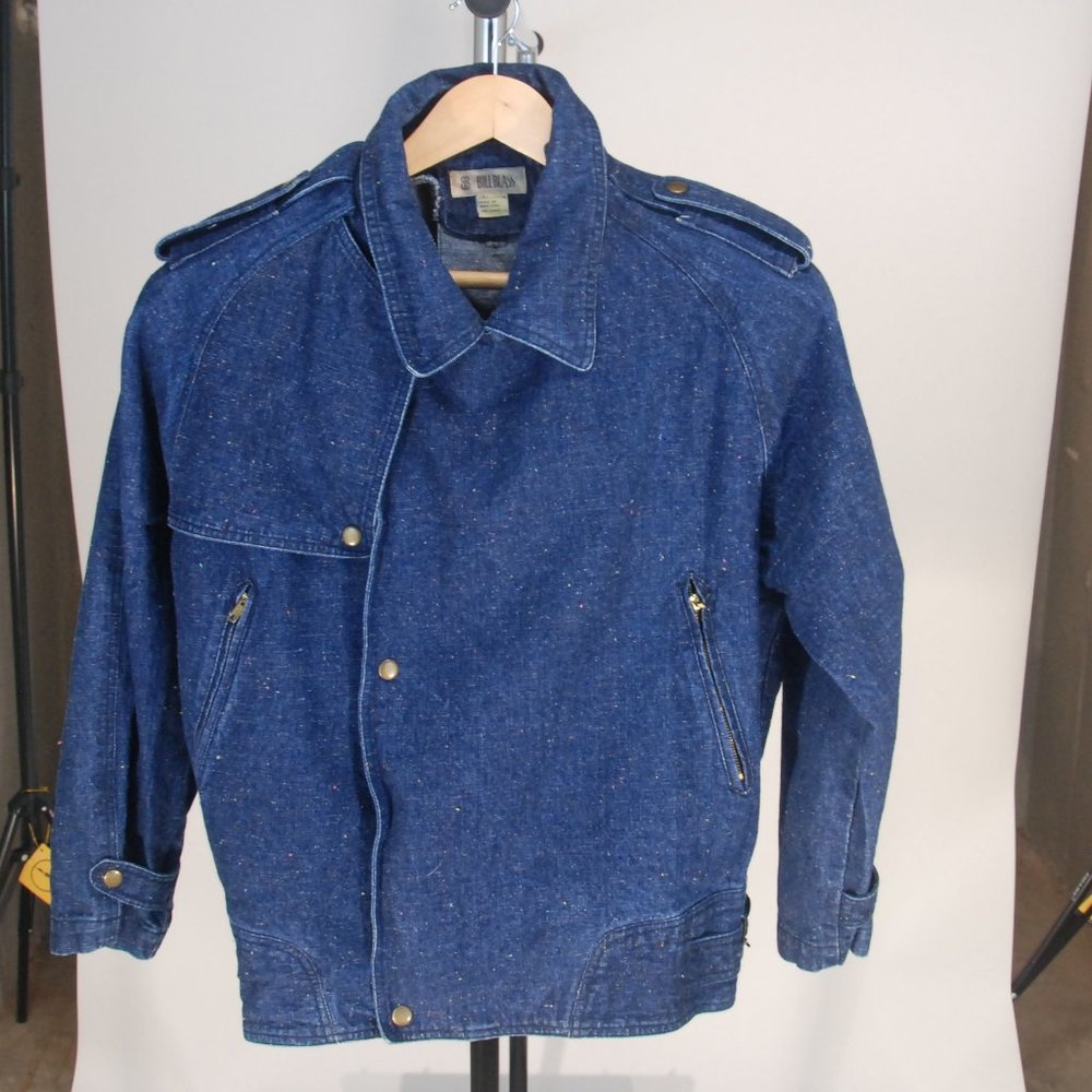 Bill Blass 1980's Speckled Denim Moto Jacket - Gem